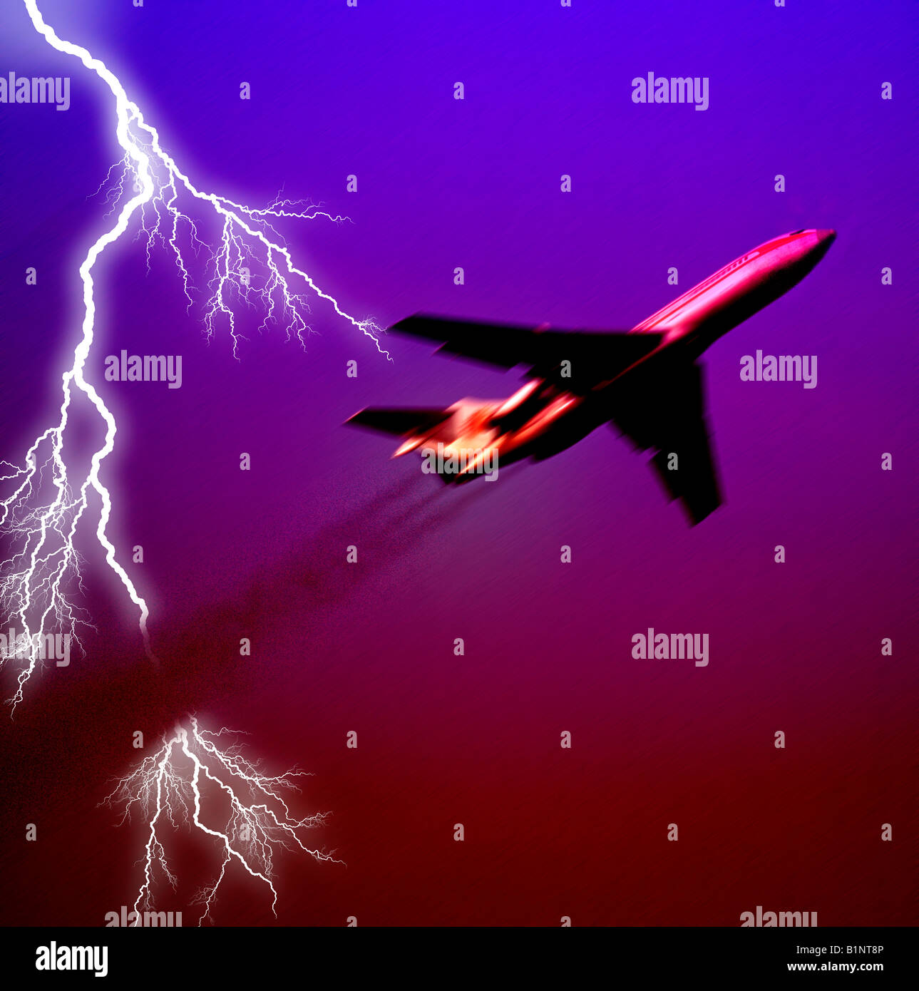commercial jet flying through thunder storm and lightning Stock Photo ...