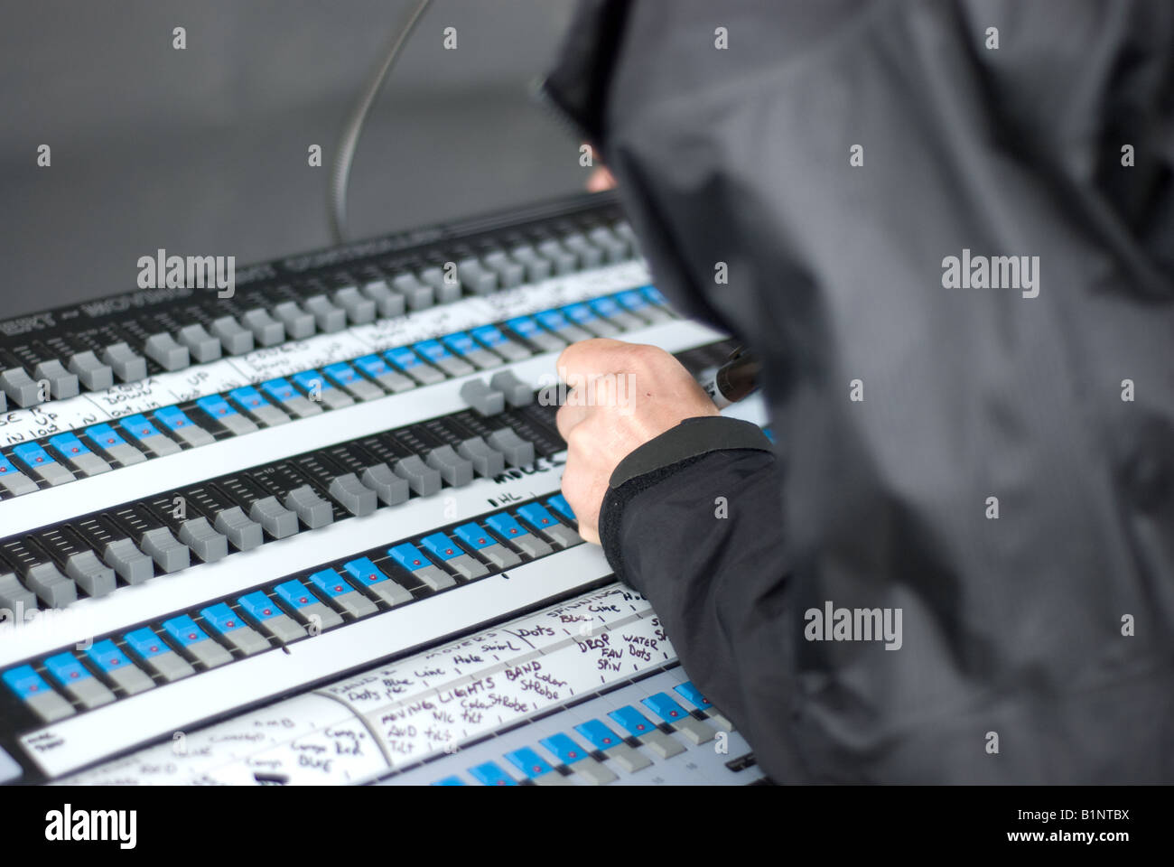 Sound engineer testing sound desk Stock Photo - Alamy