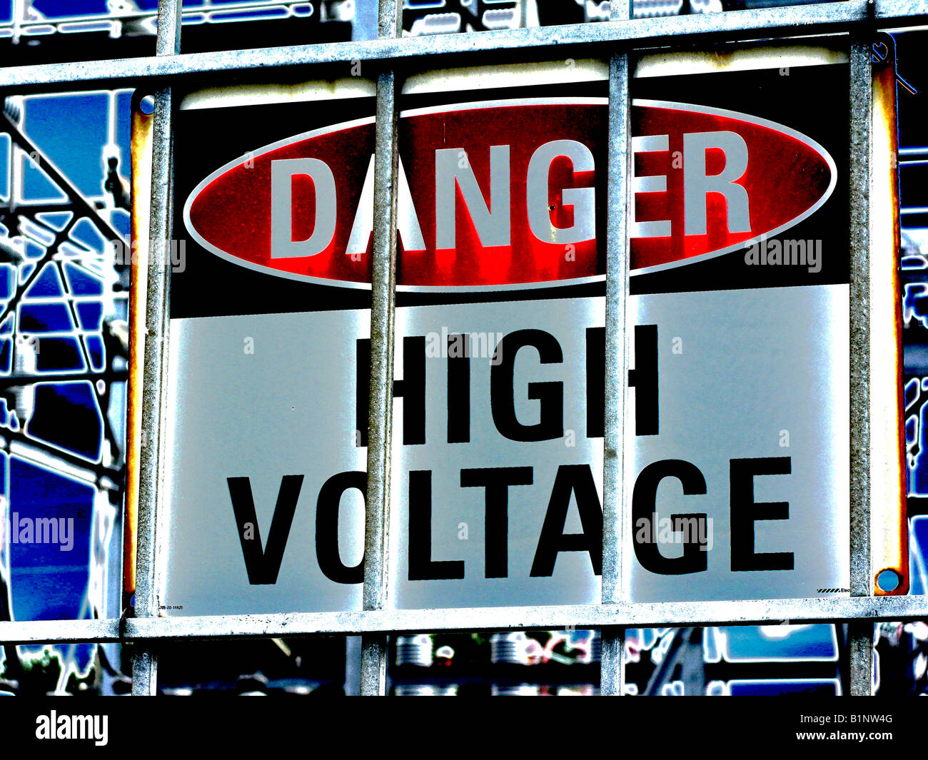 danger high voltage sign on gate of electric power station Stock Photo ...