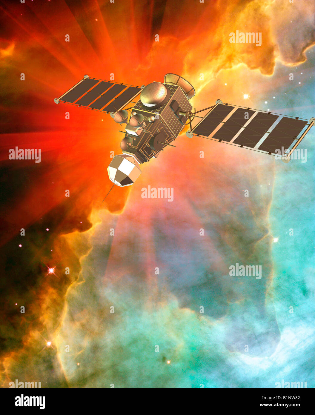 computer generated 3D concept of space vehicle digitally added to a ...