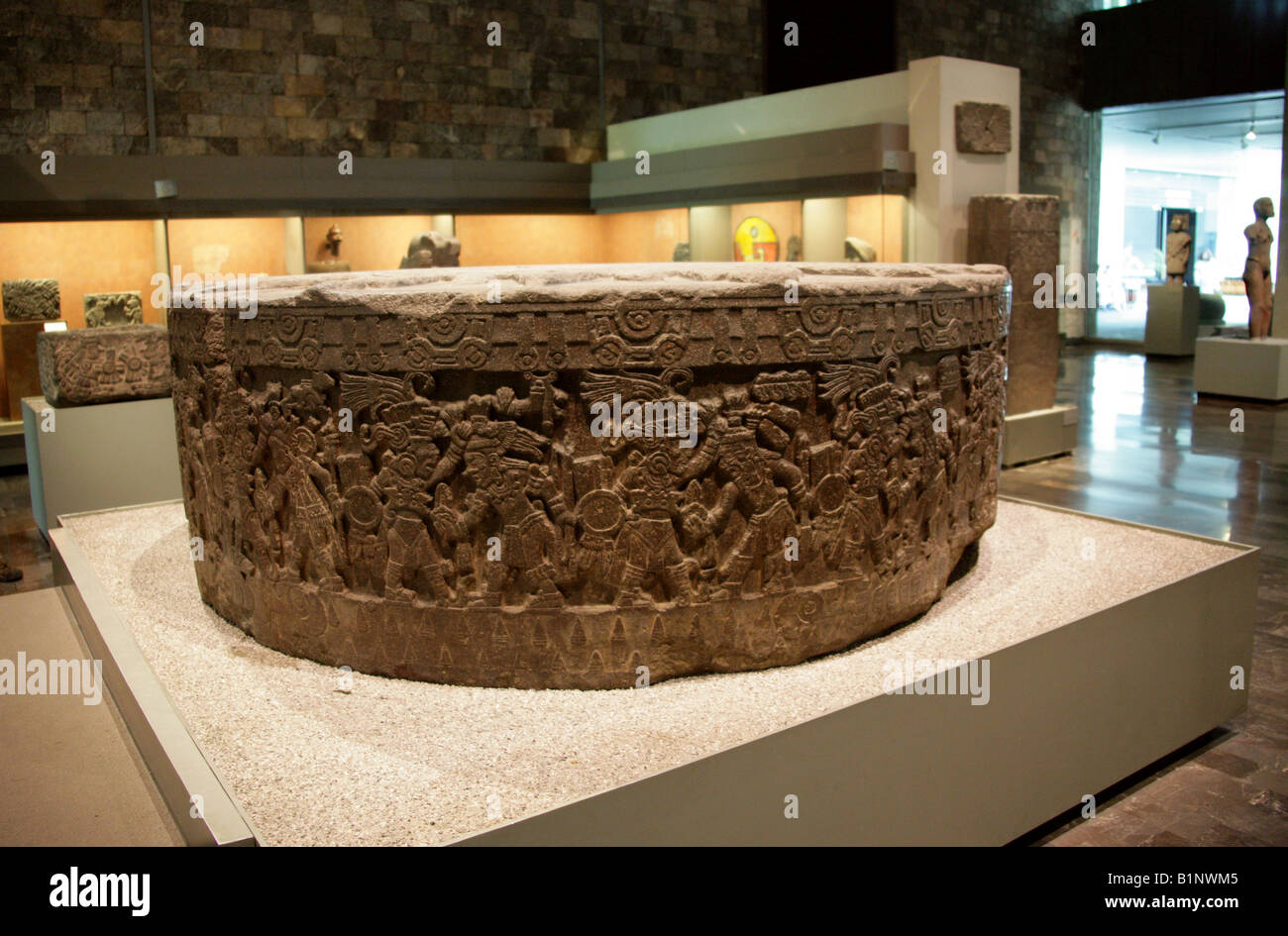 Round Stone Cuauhxicalli Decorated with Battle Scenes Between Pre ...