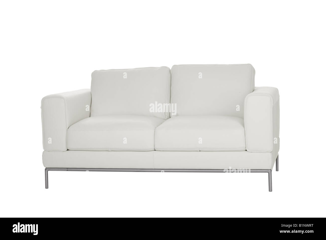 White leather sofa cut out on white background Stock Photo - Alamy