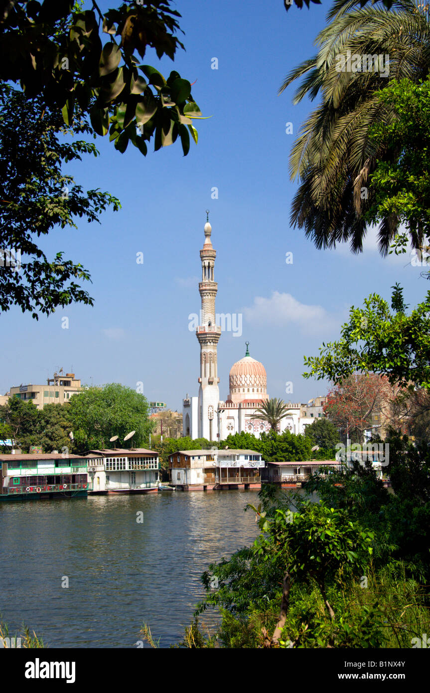 The Nile River with a mosque in Cairo Egypt Stock Photo - Alamy