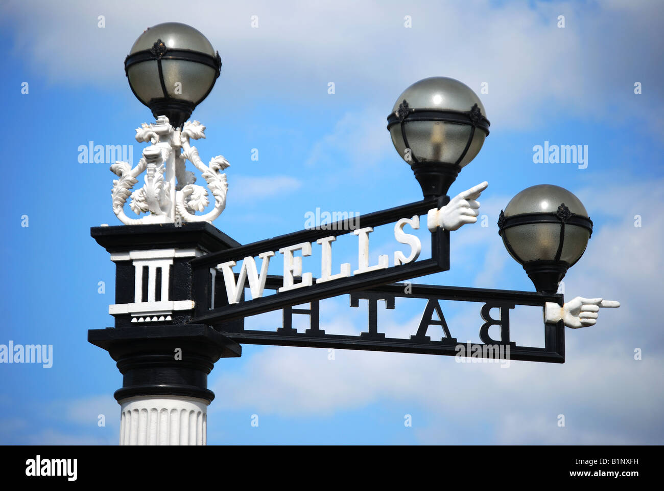 Old Victorian signpost to Bath and Wells, Bristol, Avon, England ...