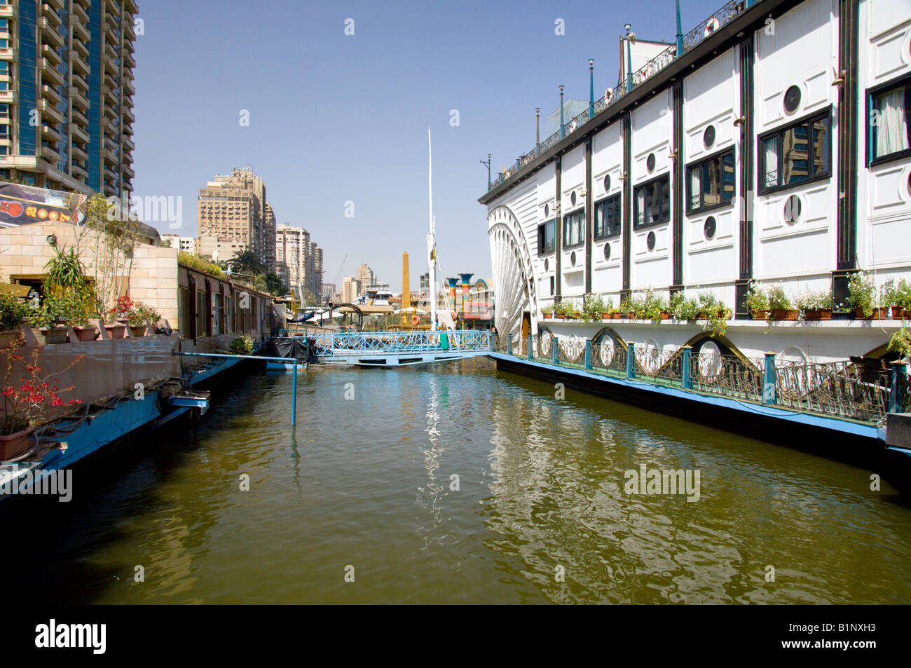 The Nile River skyline from a riverboat restaurant in Cairo Egypt Stock ...