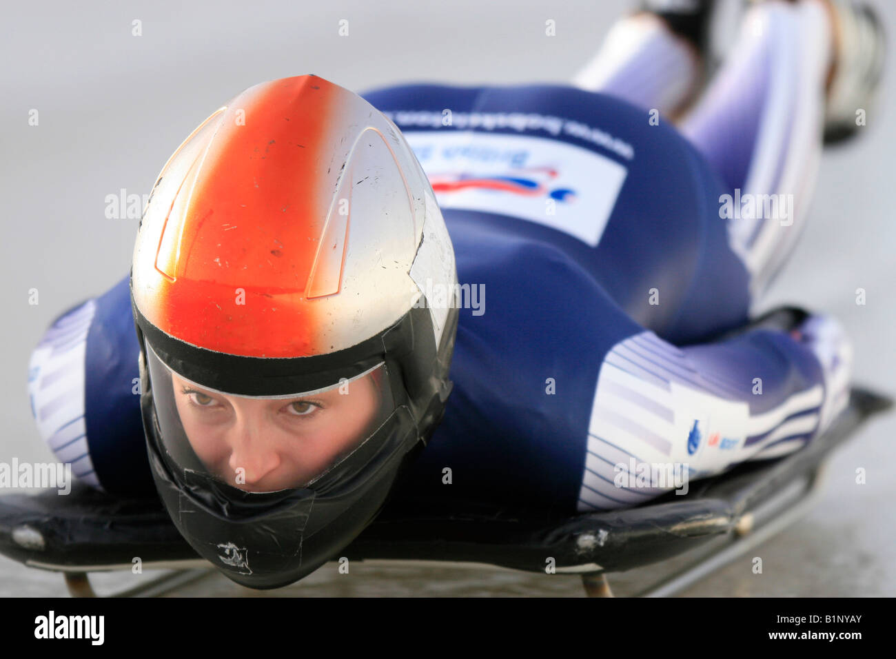 A Skeleton racer dives down the track Stock Photo - Alamy