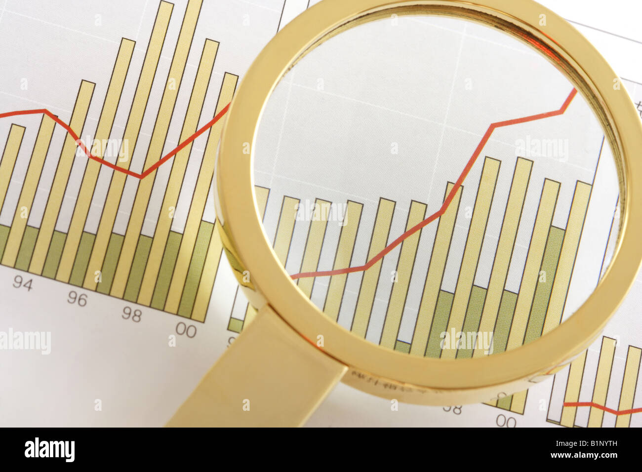Magnifying glass on bar chart hi-res stock photography and images - Alamy