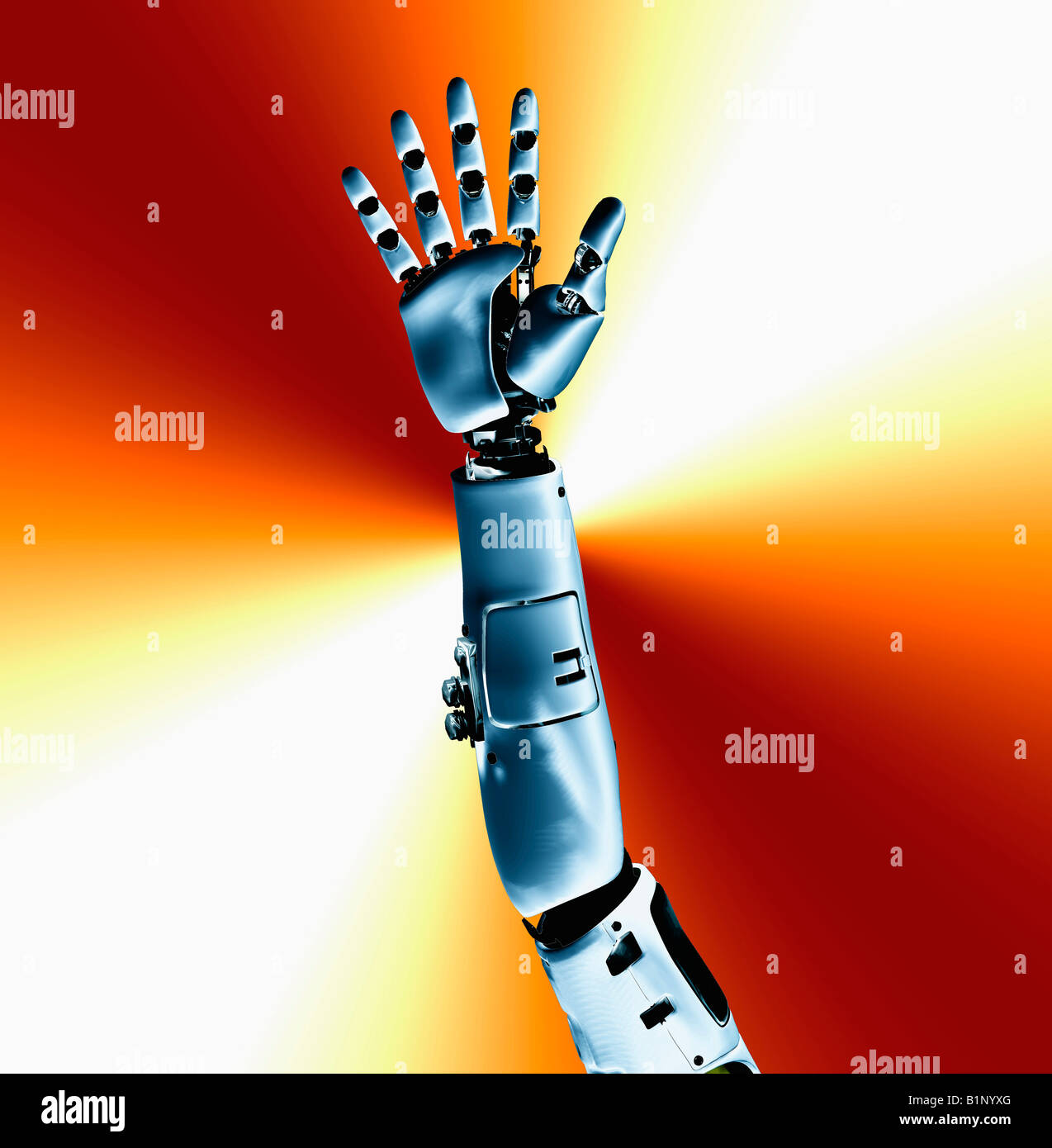 computer generated cyber arm reaching Stock Photo - Alamy