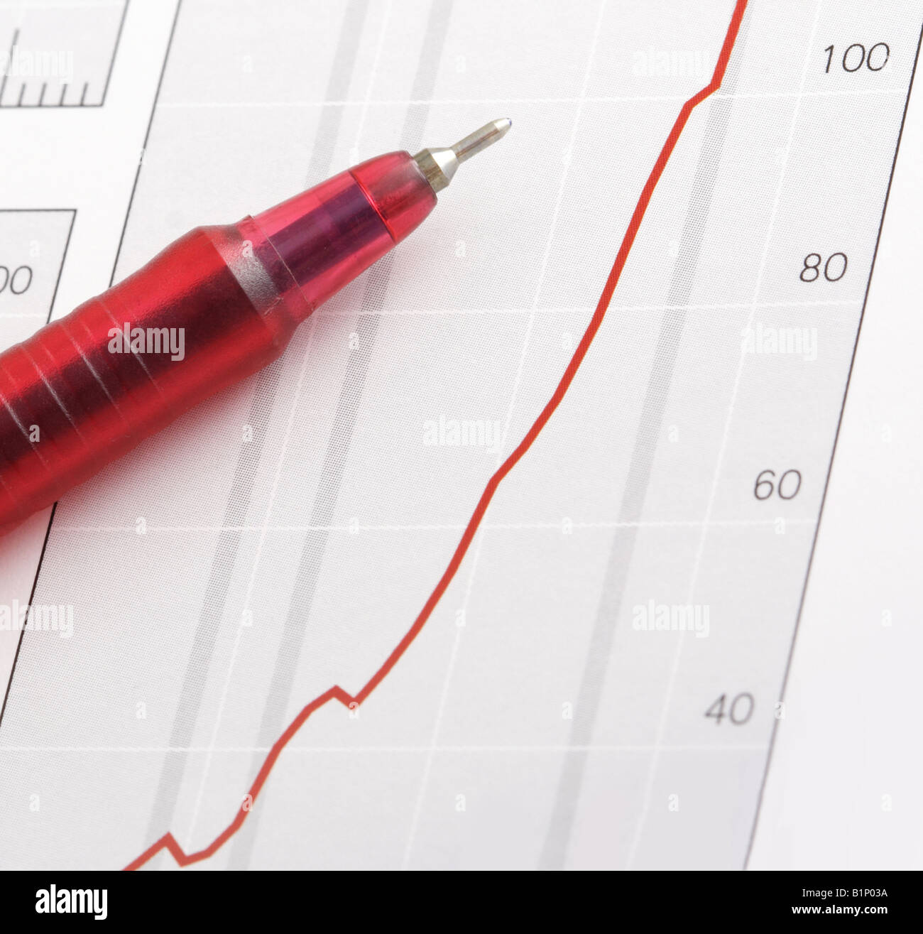 pen on positive earning chart focus on the tip of the pen Stock Photo ...