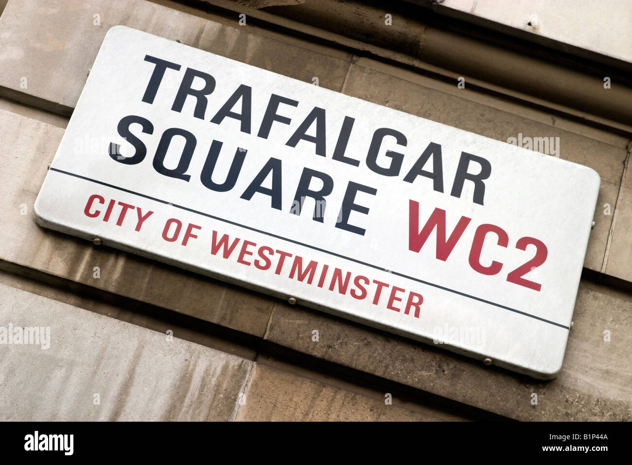Trafalgar Square Sign, London Stock Photo - Alamy