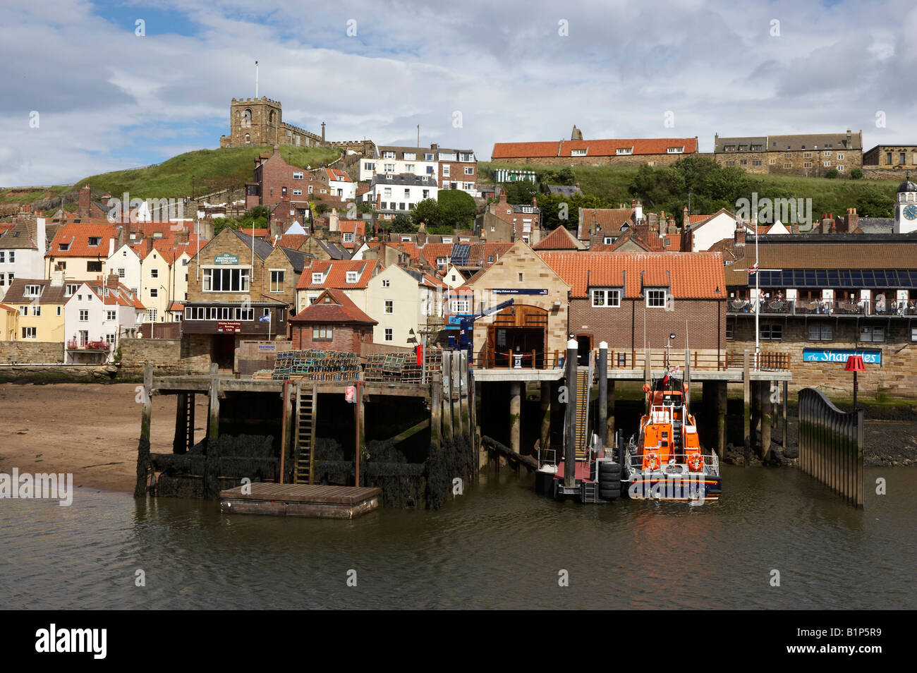 WHITBY VILLAGE HARBOUR LIFE BOAT STATION SAINT MARGARETS CHURCH SUMMER ...