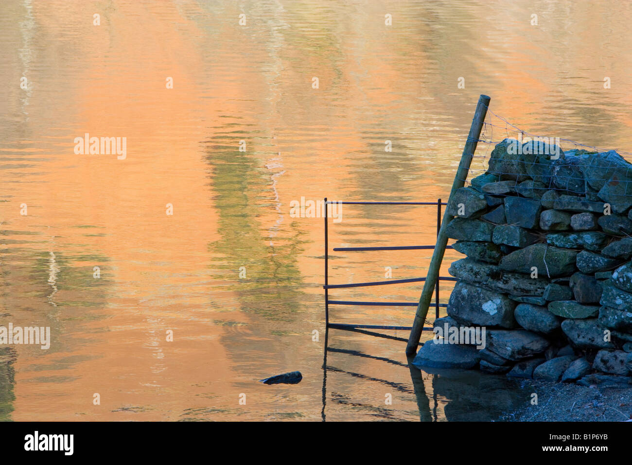reflections of bracken covered hills in Rydal Water, Cumbria Stock ...