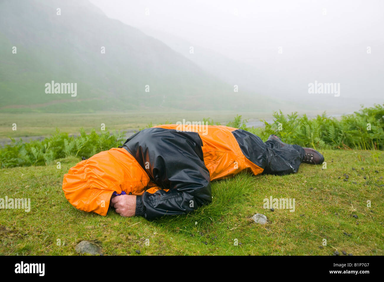 A collapsed walker suffering from hypothermia in the Lake district ...
