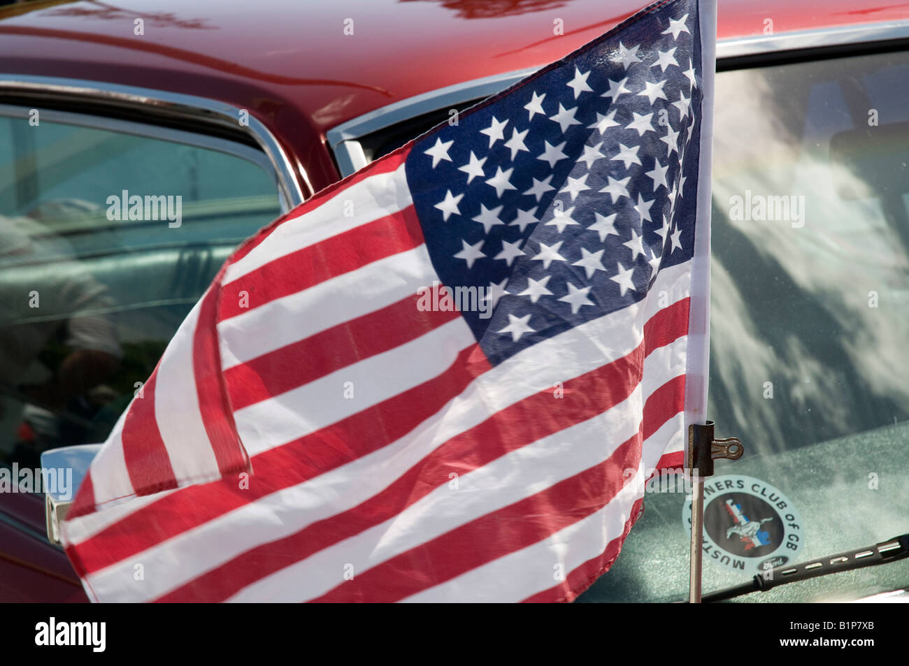 American flag on ford mustang Stock Photo - Alamy