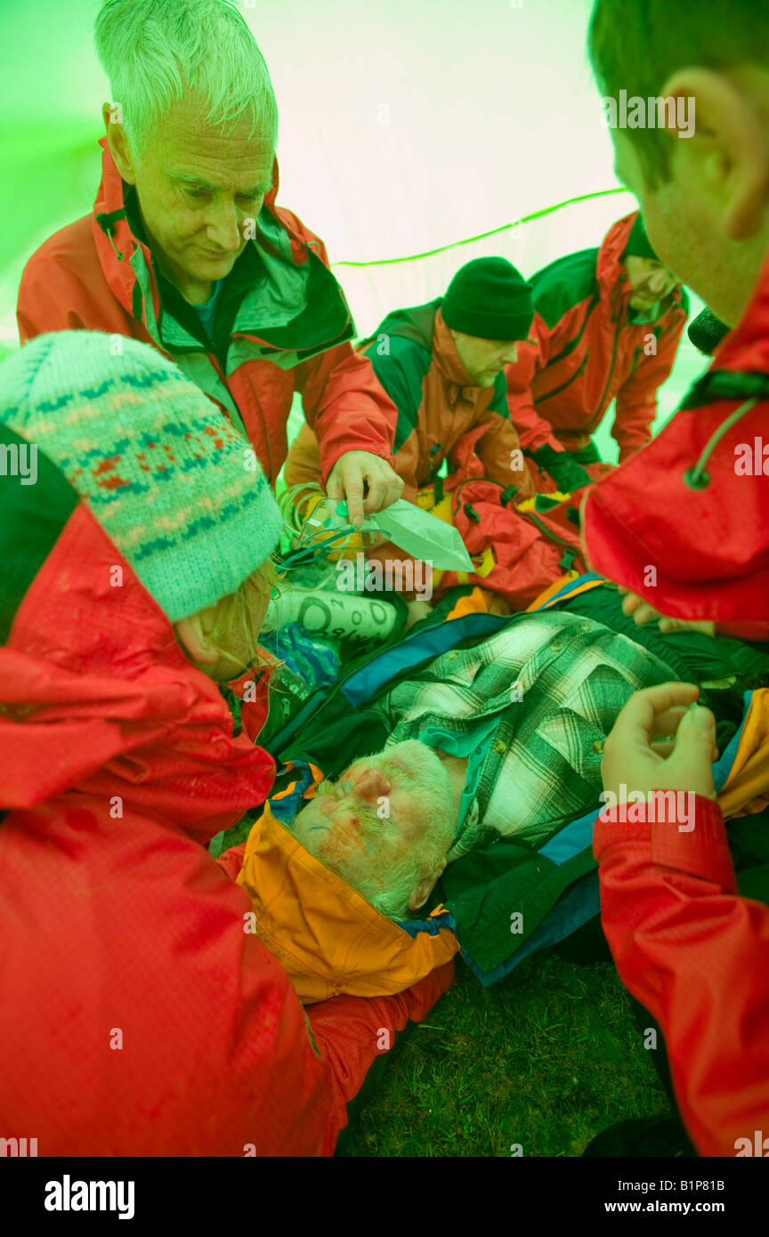 Members of Langdale Ambleside mountain rescue Team treat a collapsed ...