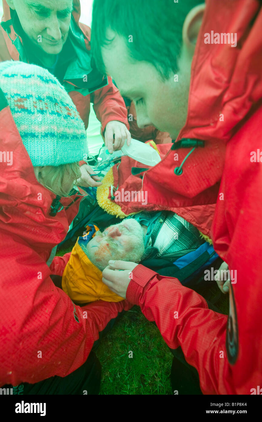 Members of Langdale Ambleside mountain rescue Team treat a collapsed ...