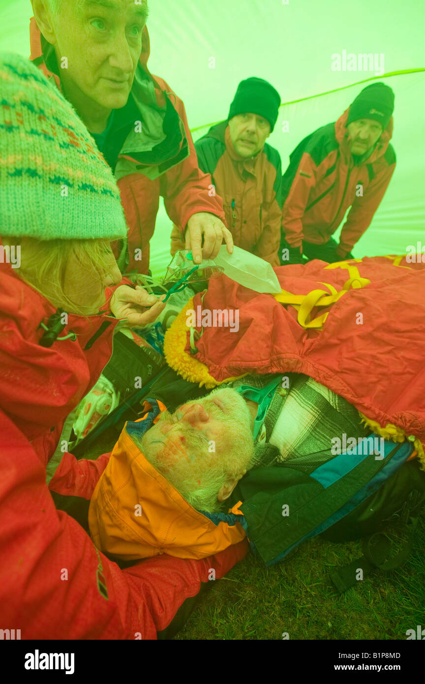 Members of Langdale Ambleside mountain rescue Team treat a collapsed ...
