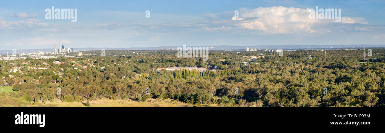 Panoramic of Perth from Reabold Hill looking over Perry Lakes and the ...