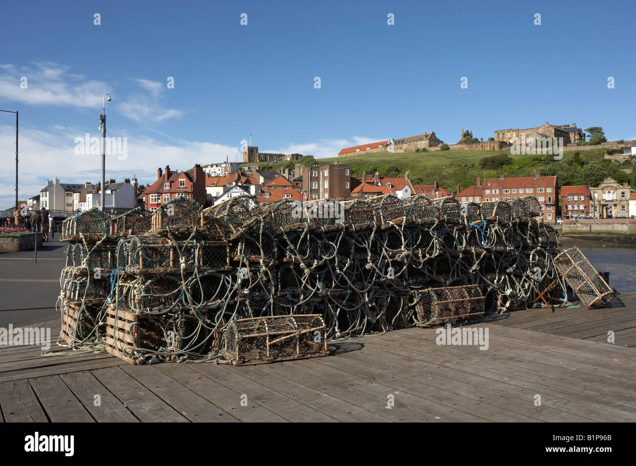 WHITBY HARBOUR VILLAGE PORT QUAY LOBSTER POT SUMMER UNITED KINGDOM UK ...