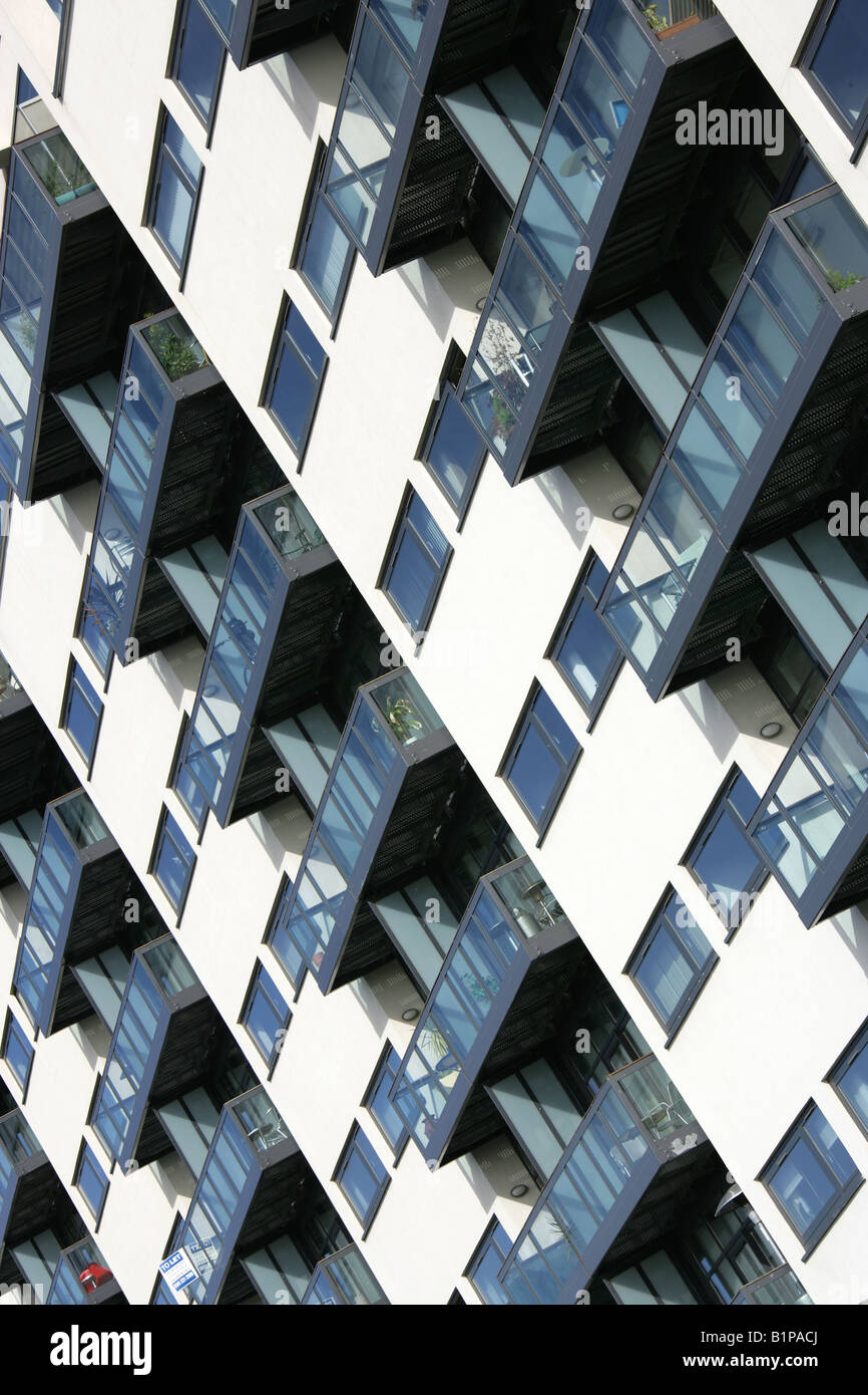 City of Glasgow, Scotland. Angled close up view of residential flats at ...