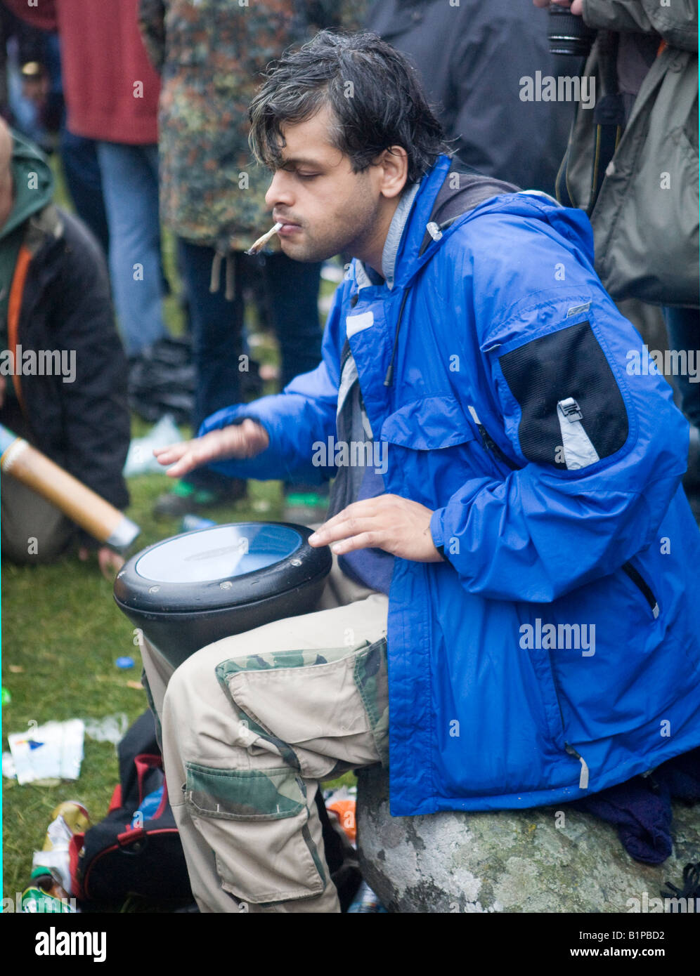 Stoned Hippie Drumming At The Summer Solstice Stonehenge Wiltshire U.K ...