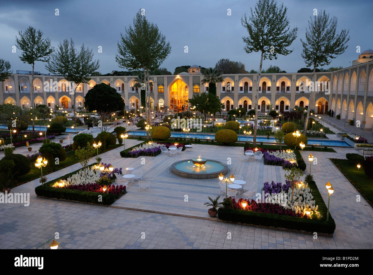 The courtyard of the Hotel Abbasi in the centre of Esfahan. The Abbasi ...