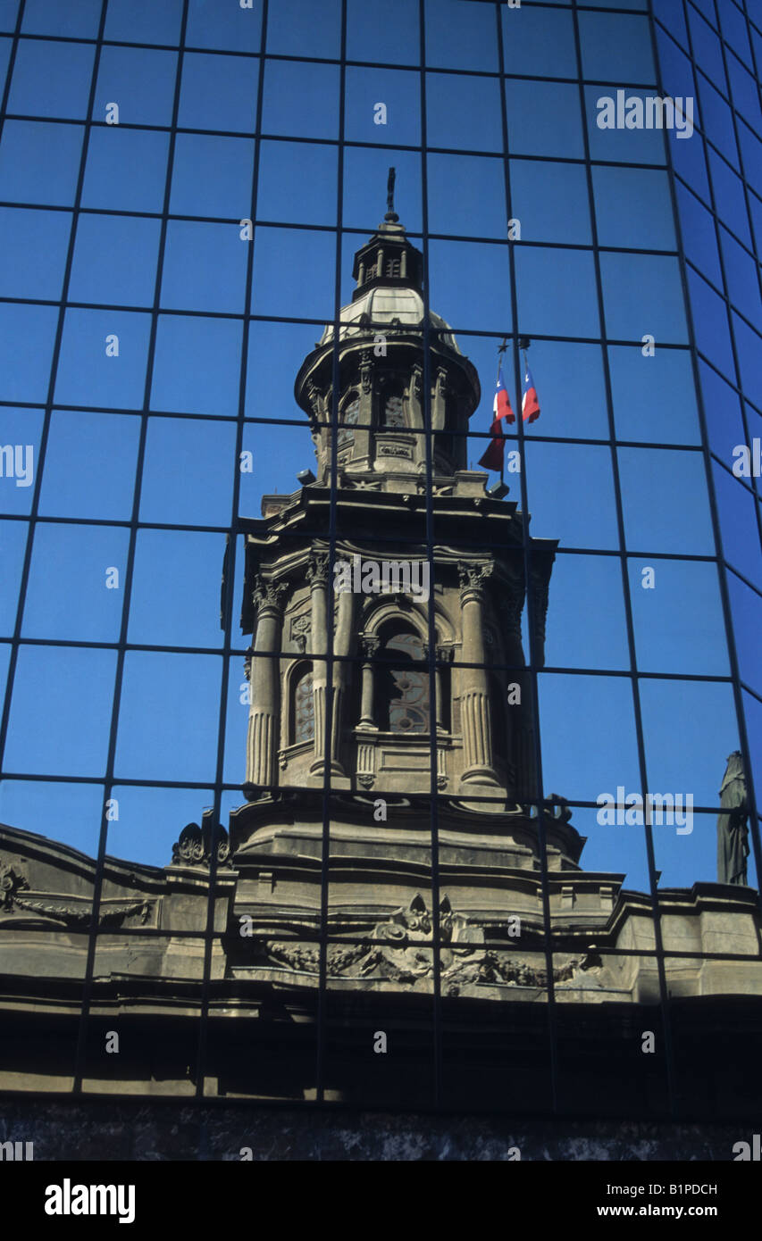 Contrasting architecture in Santiago: the Metropolitan Cathedral tower ...
