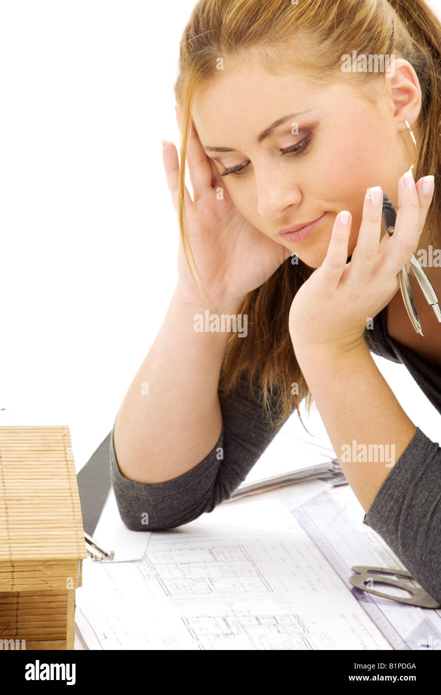 portrait of lovely architect girl at work Stock Photo - Alamy
