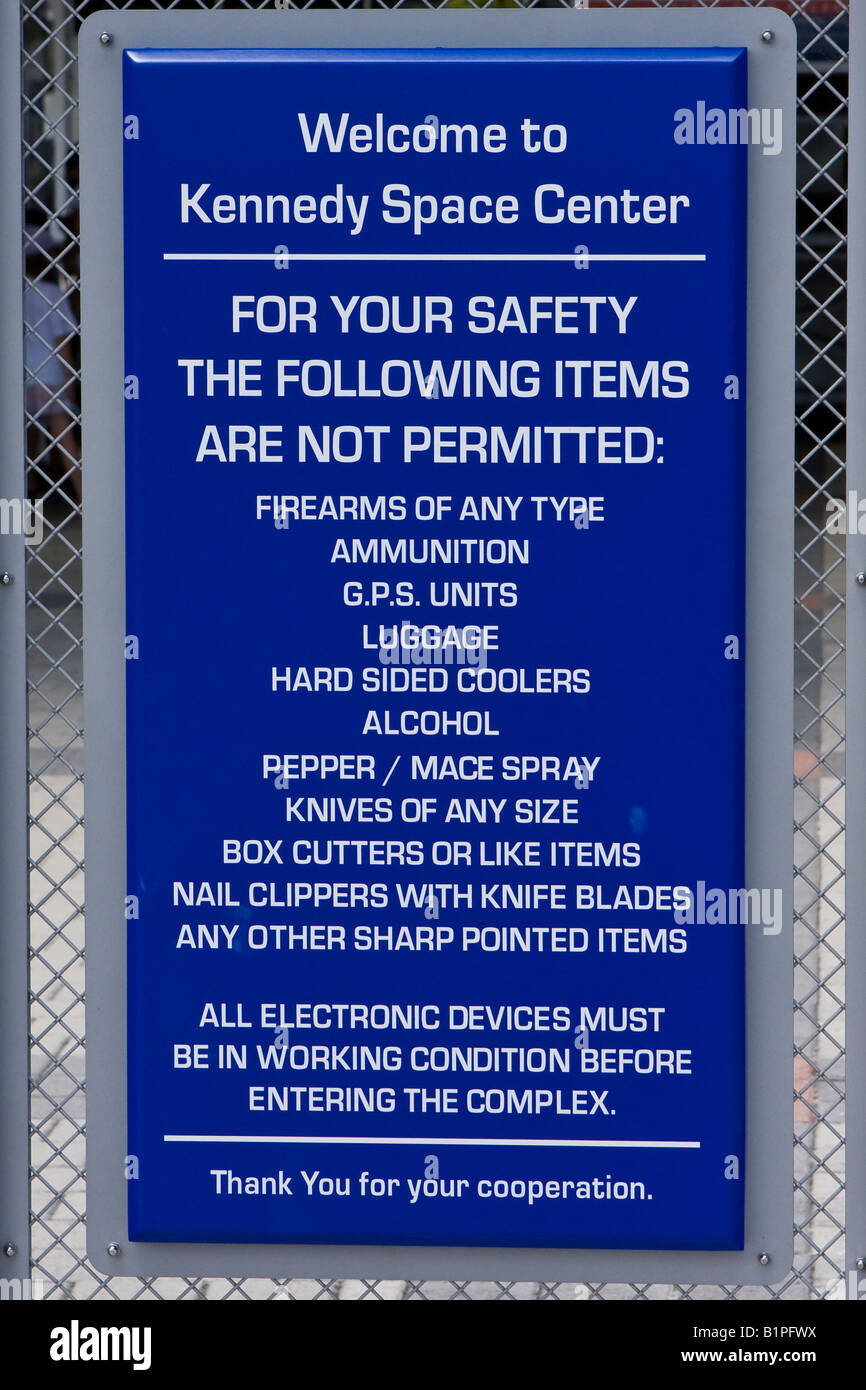 Restricted Items Sign at the John F Kennedy Space Center in Cape ...