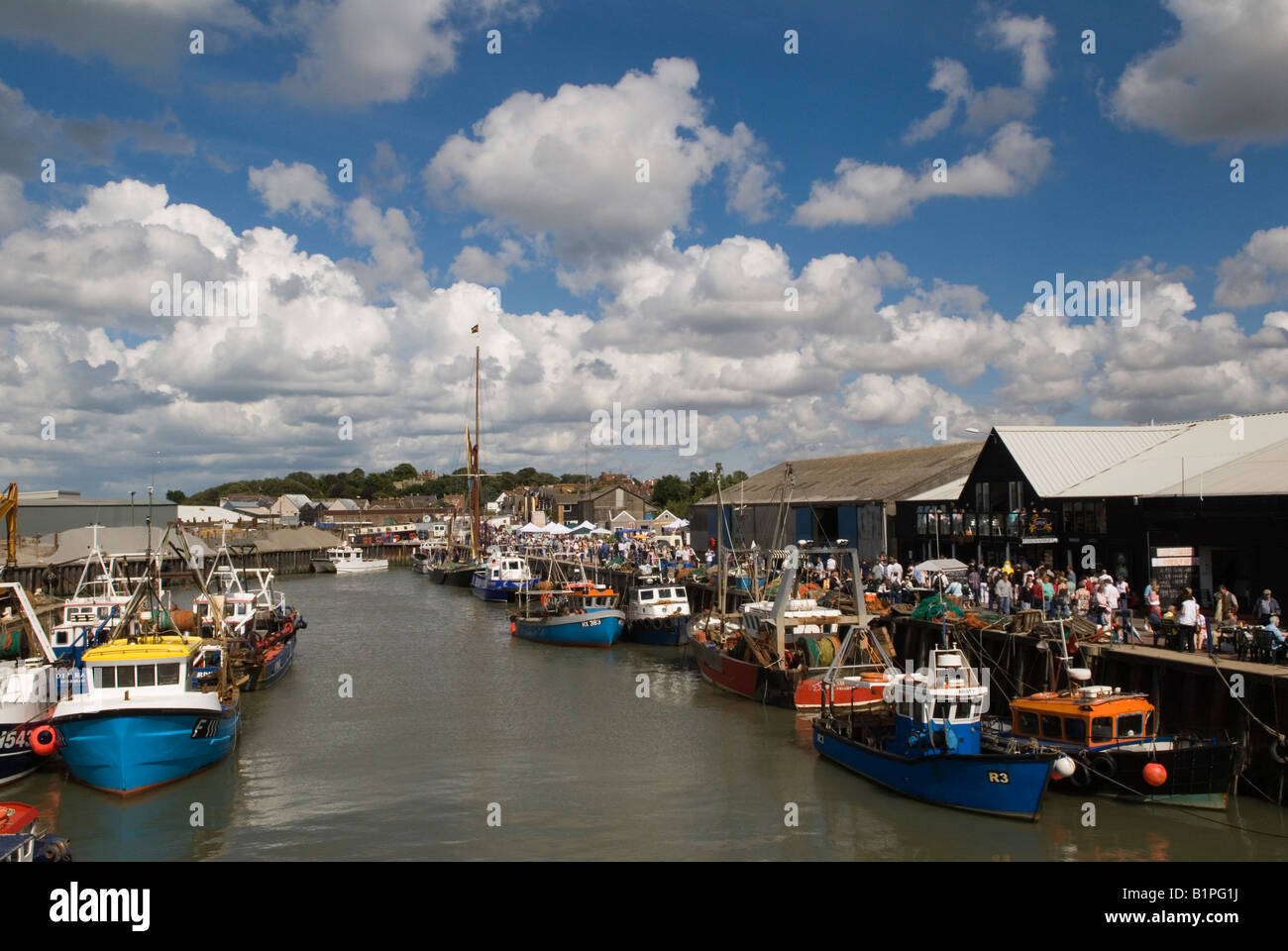 Harbour with fishing boats, a working harbor inland fishing industry ...