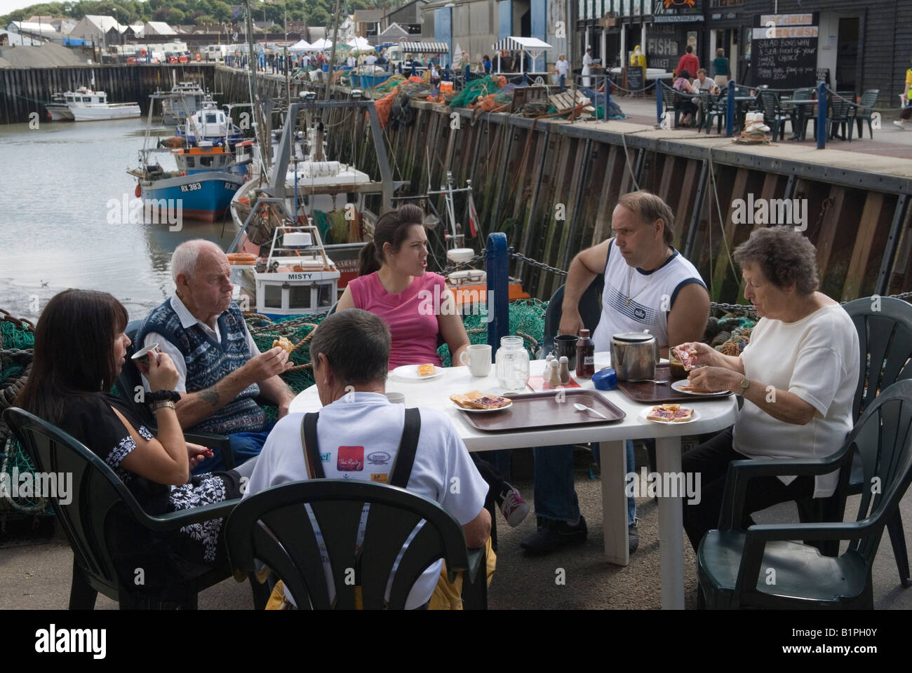Oyster fishermen Whitstable family breakfast at the harbour before the ...