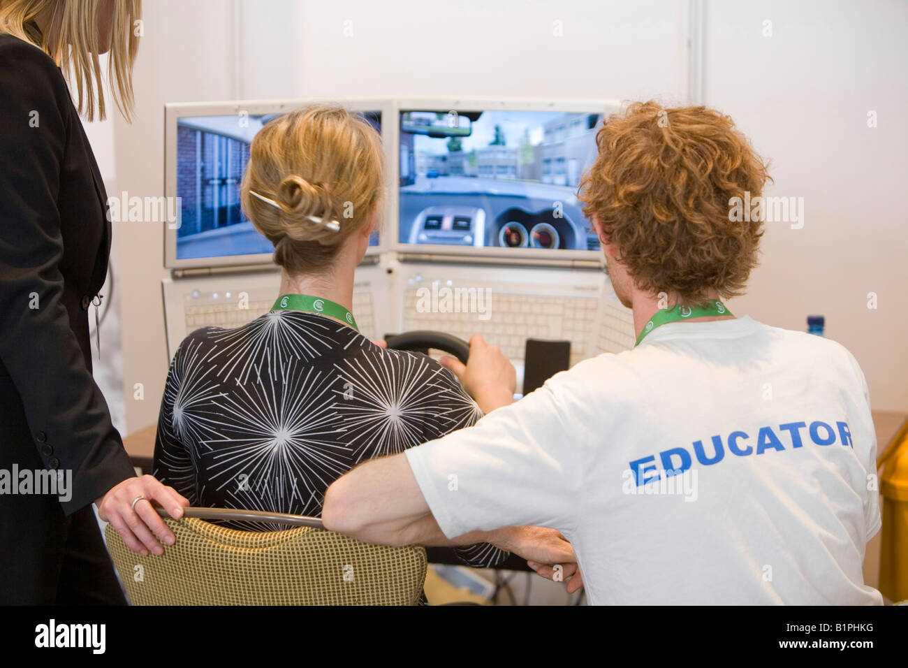 A computer simulation driving program being used to show drivers how to ...