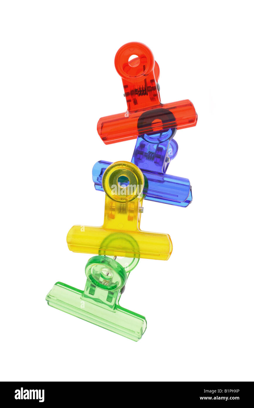 Colorful plastic paper clips on white background Stock Photo - Alamy