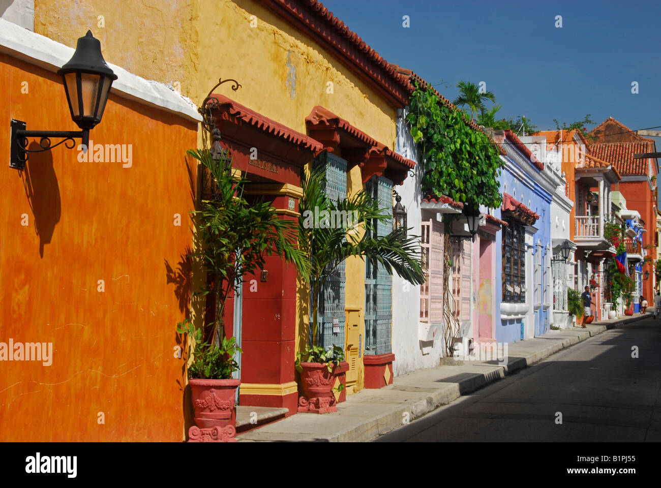 Colonial houses in central street of Cartagena de Indias, Colombia ...