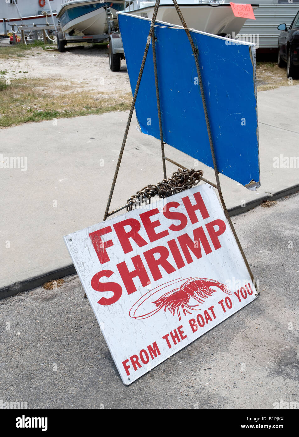 Fresh shrimp for sale sign along waterfront in Carrabelle Florida Stock ...