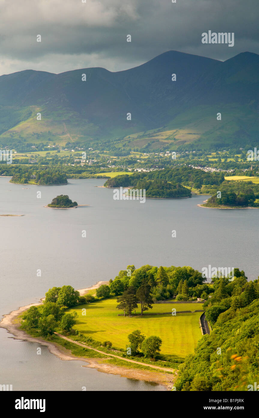 Derwentwater and Keswick from surprise view Lake District Cumbria UK ...