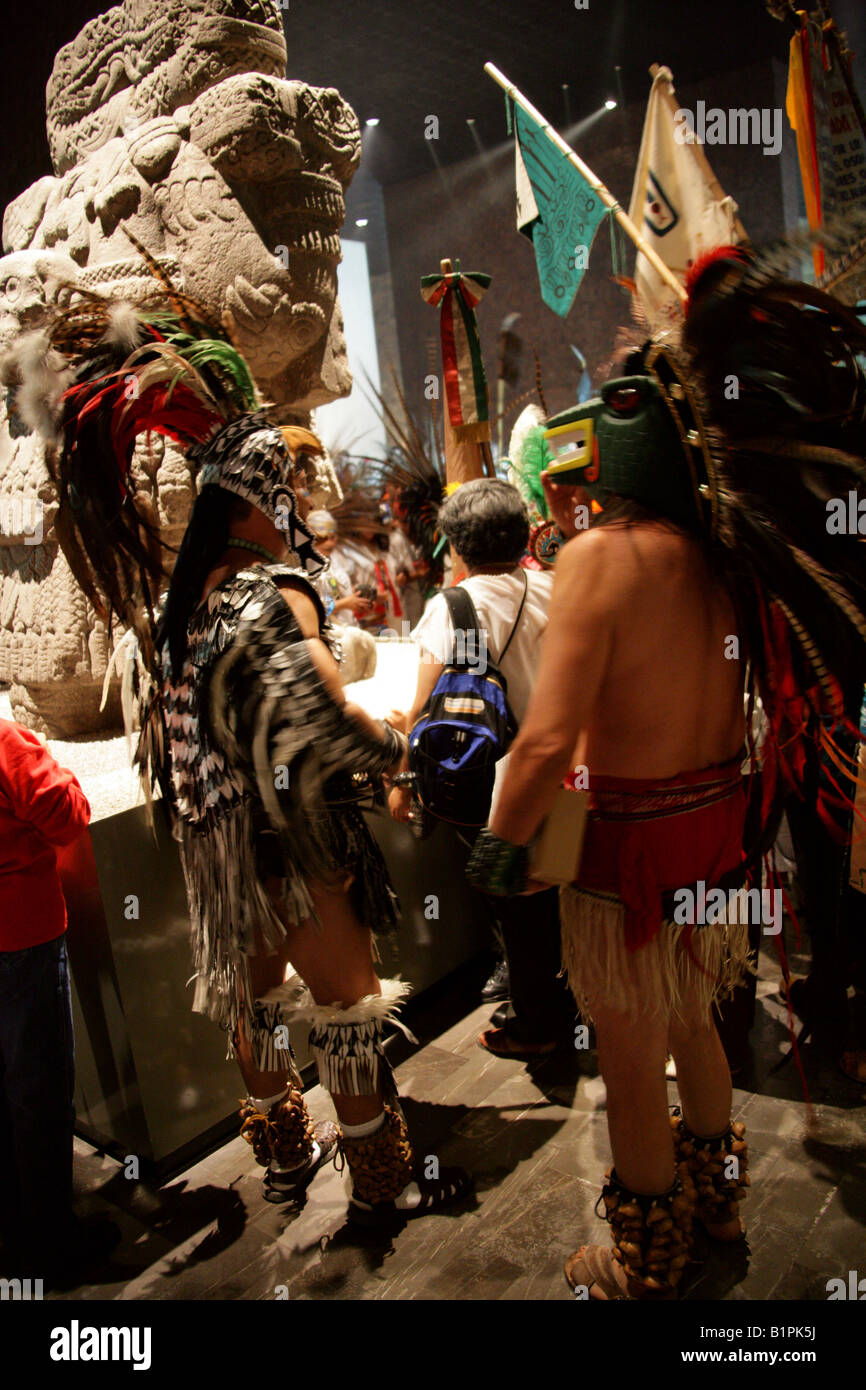 Shamen in Front of the Statue of Coatlicue at an Aztec Celebration in ...