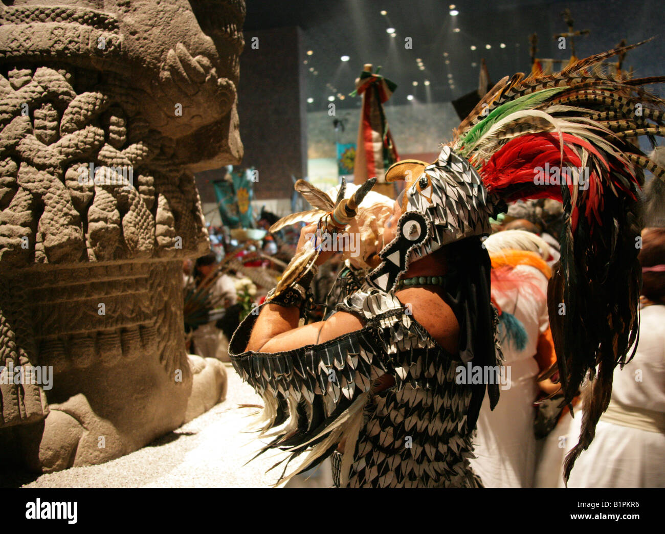 Shaman in Front of the Statue of Coatlicue at an Aztec Celebration in ...