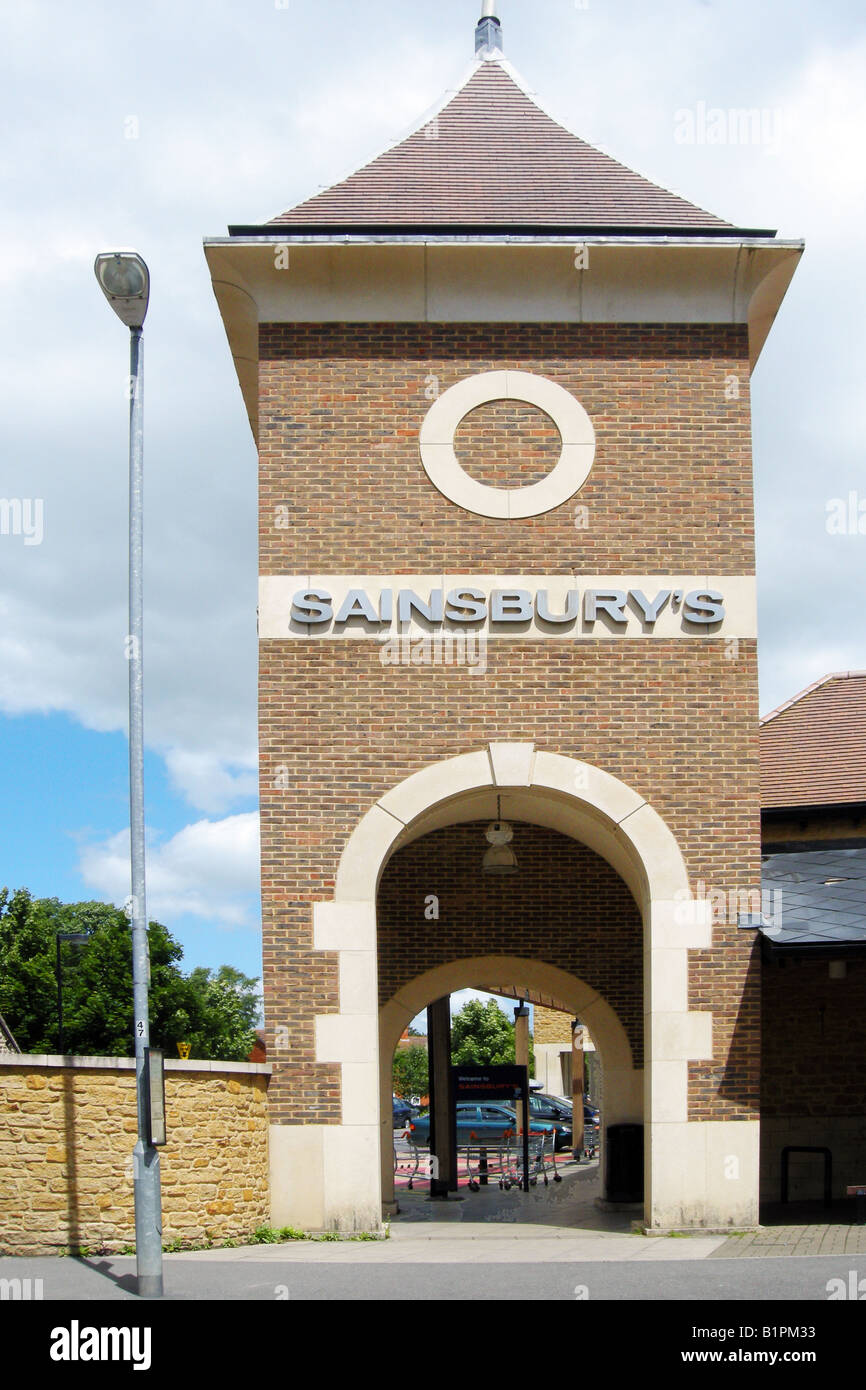 Clock tower style architecture supermarket entrance Stock Photo - Alamy