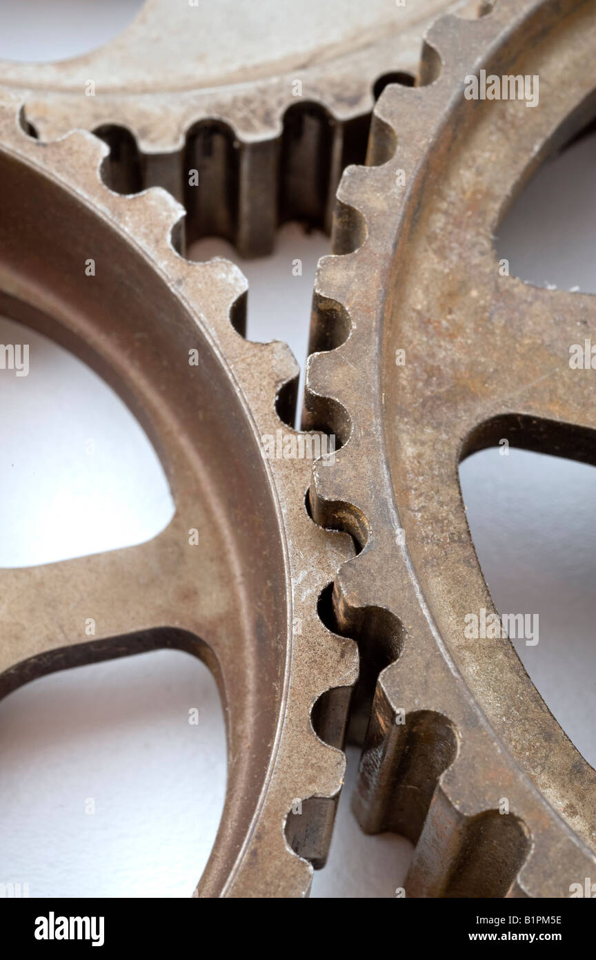 closeup on three cogwheels Stock Photo - Alamy