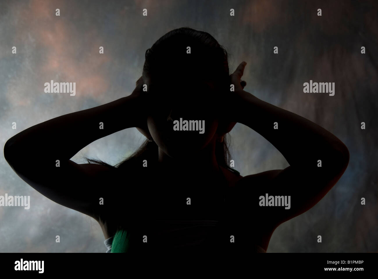 Distressed woman silhouette hi-res stock photography and images - Alamy