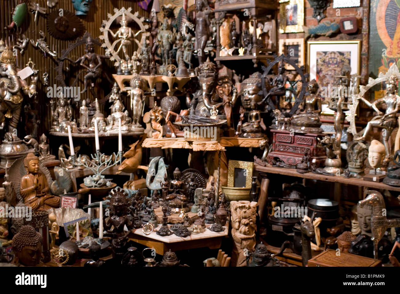 Religious artifacts and curios in a shop in London's Camden Market ...
