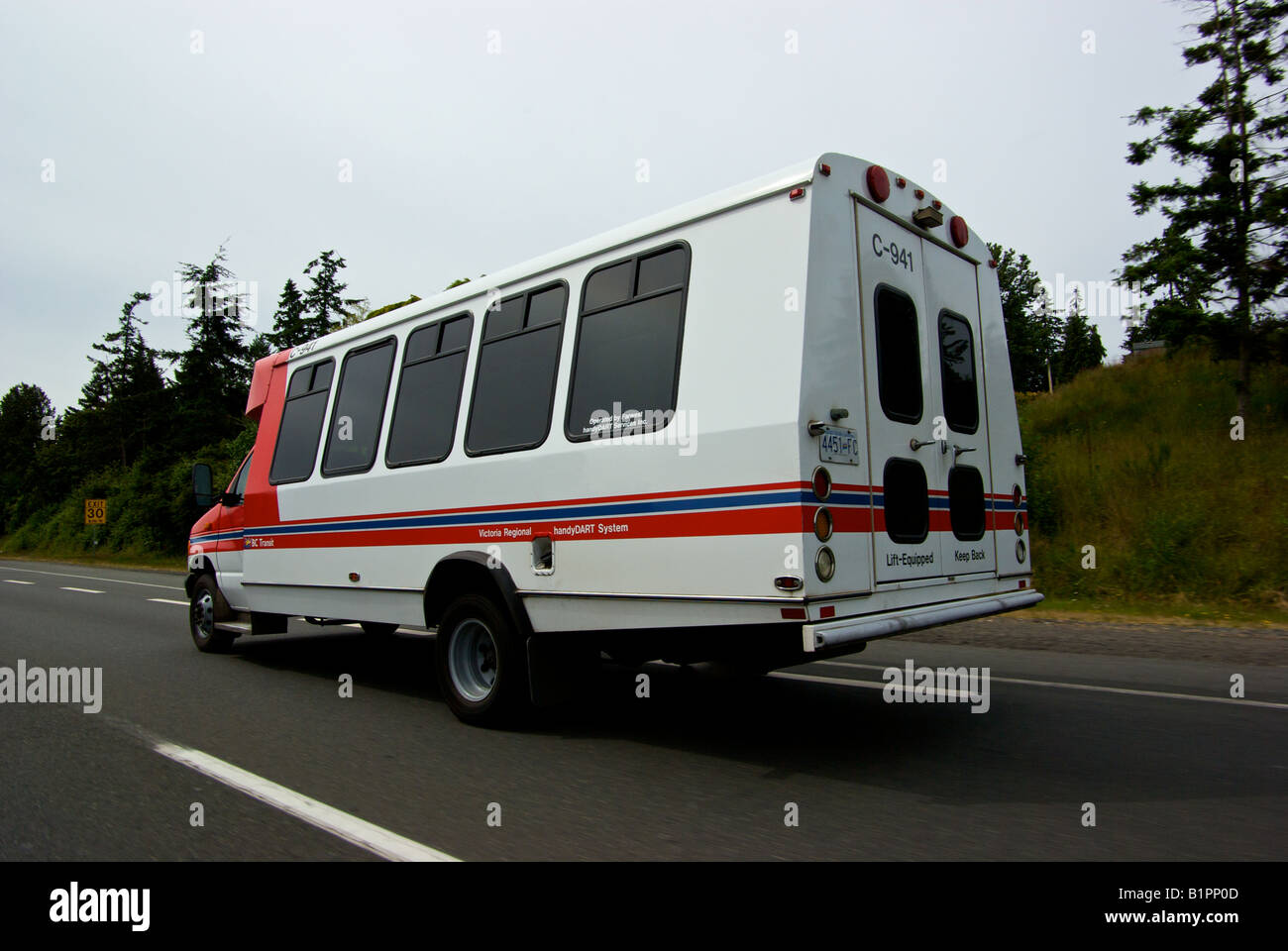 BC Transit Victoria Regional handyDART system passenger bus on Highway ...