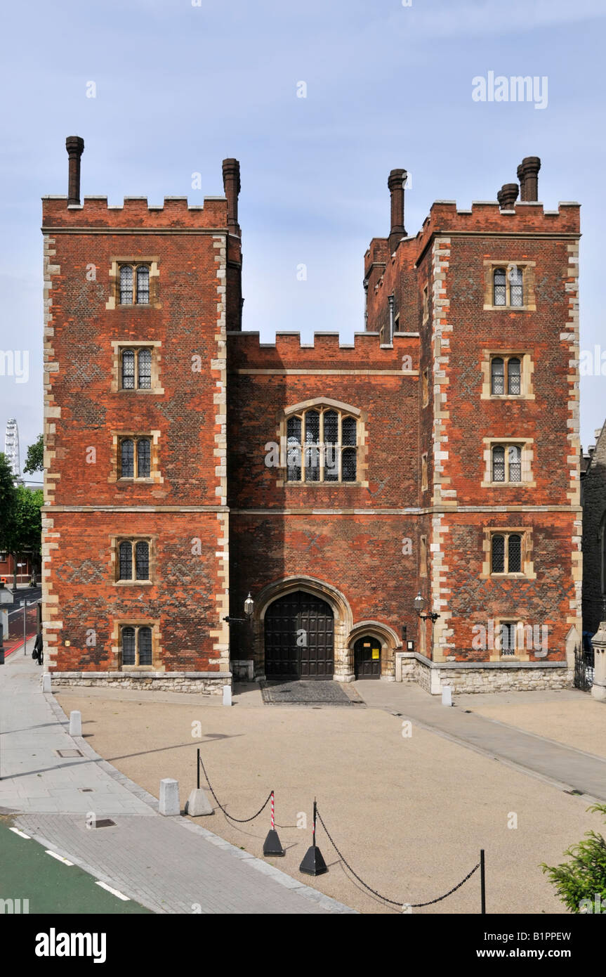 Historical Lambeth Palace brick Tudor gatehouse building & façade ...