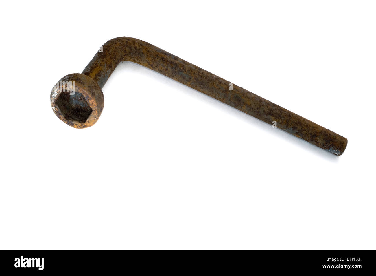 "Right angled "rusty old "car wheel "nut spanner Stock Photo - Alamy