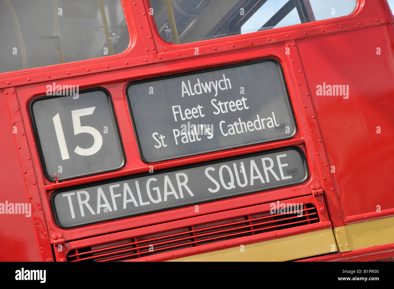 Red Routemaster bus route destination blind on number 15 Heritage ...