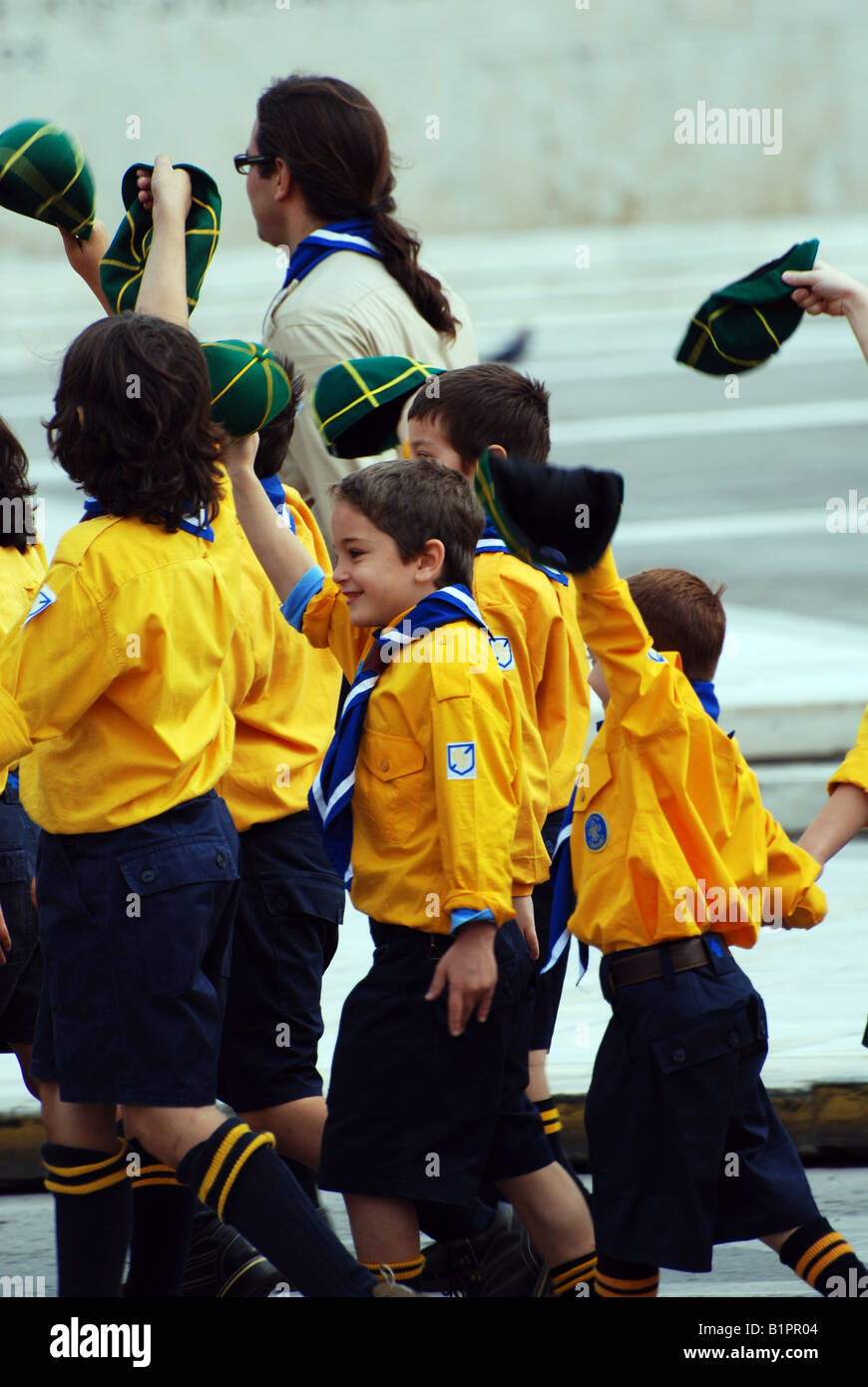 Scouts marching in the 2007 Ochi Day parade outside the Greece Vouli ...