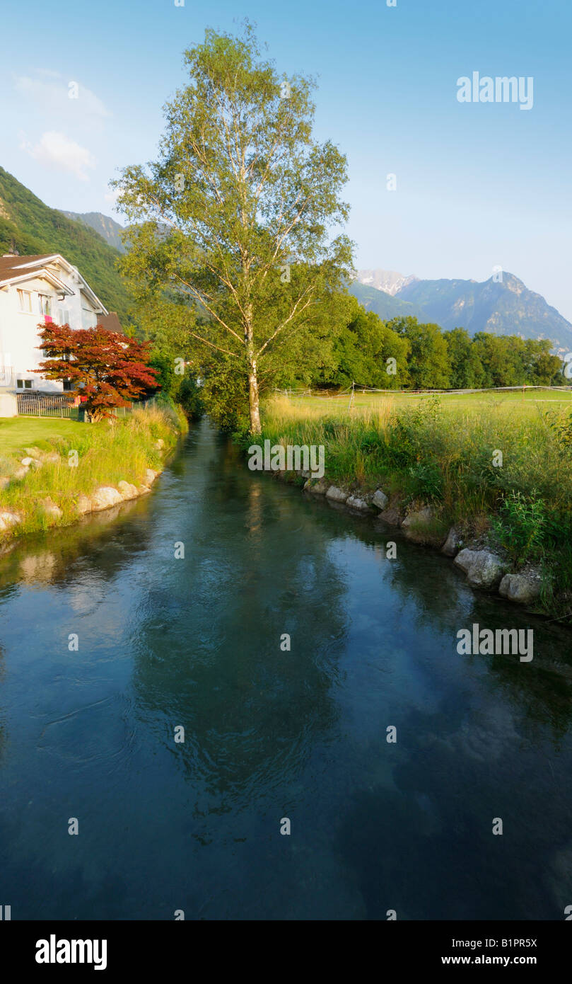 Aubündt water channel towards Mittagspitze and Tuass, Vaduz FL Stock ...