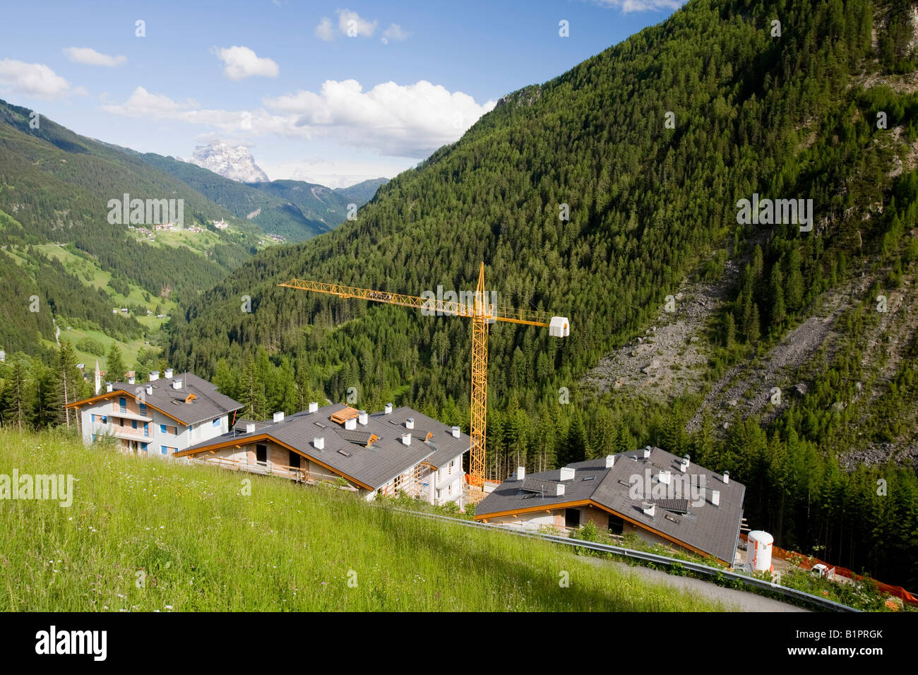 Building new ski chalets near Arabba in the Italian Dolomites Stock ...