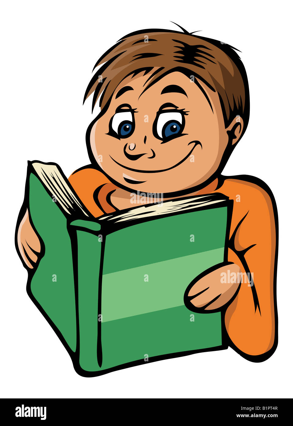 cartoon vector illustration of a boy reading a book Stock Photo - Alamy